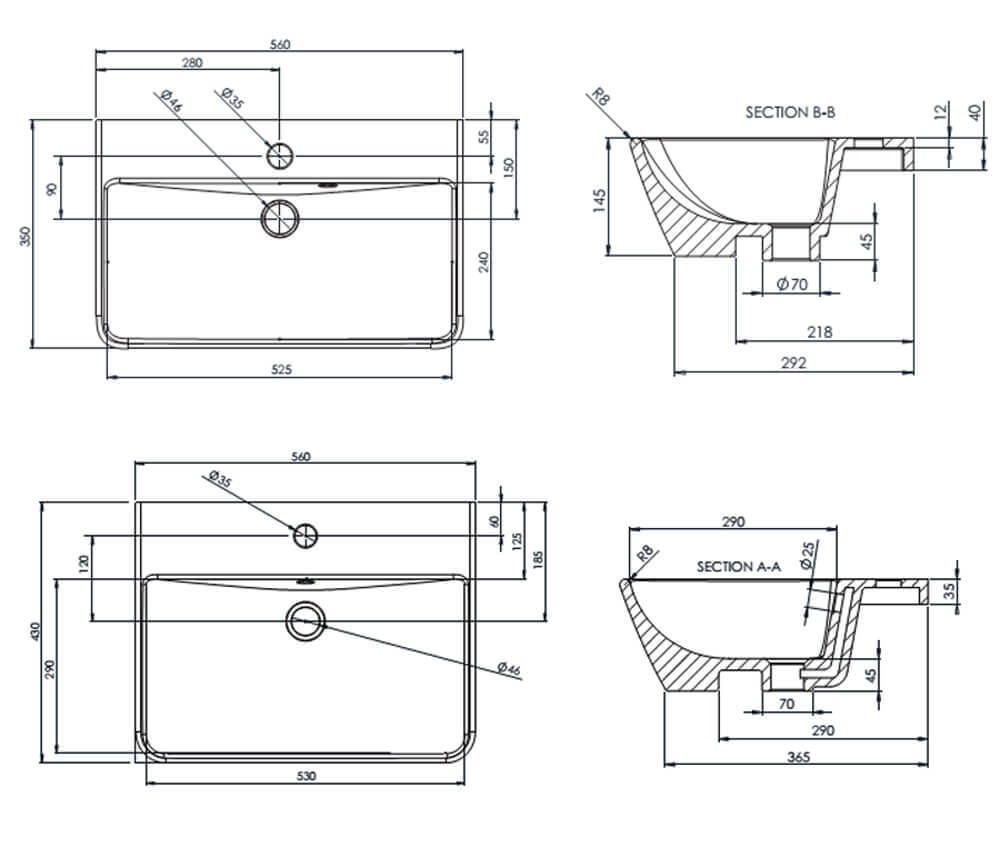 Tavistock Aerial Semi-Countertop Basin - W 560 x D 355 x H 145mm - DC14003