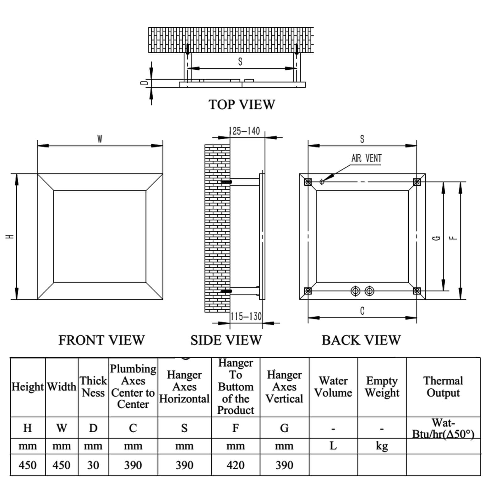 Reina Square Polished Stainless Steel Radiator 450 x 450mm - RNS-SQR4545