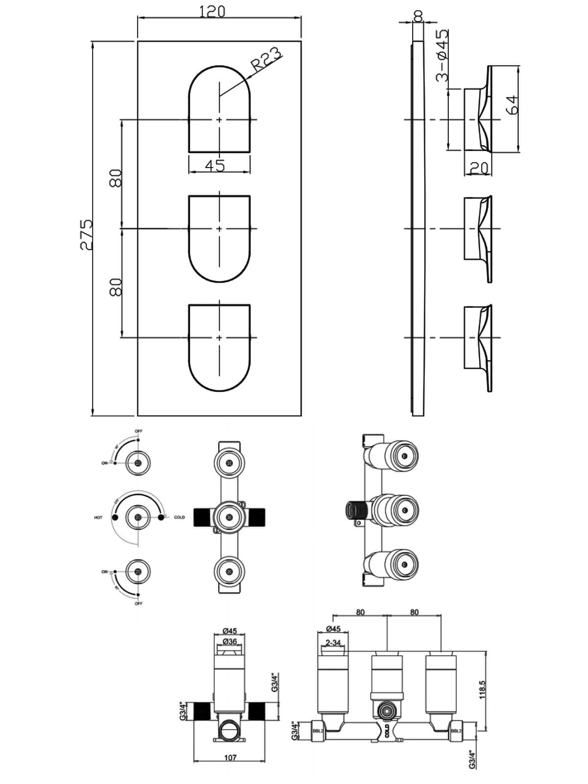 Crosswater Planet Thermostatic Shower Valve With Body