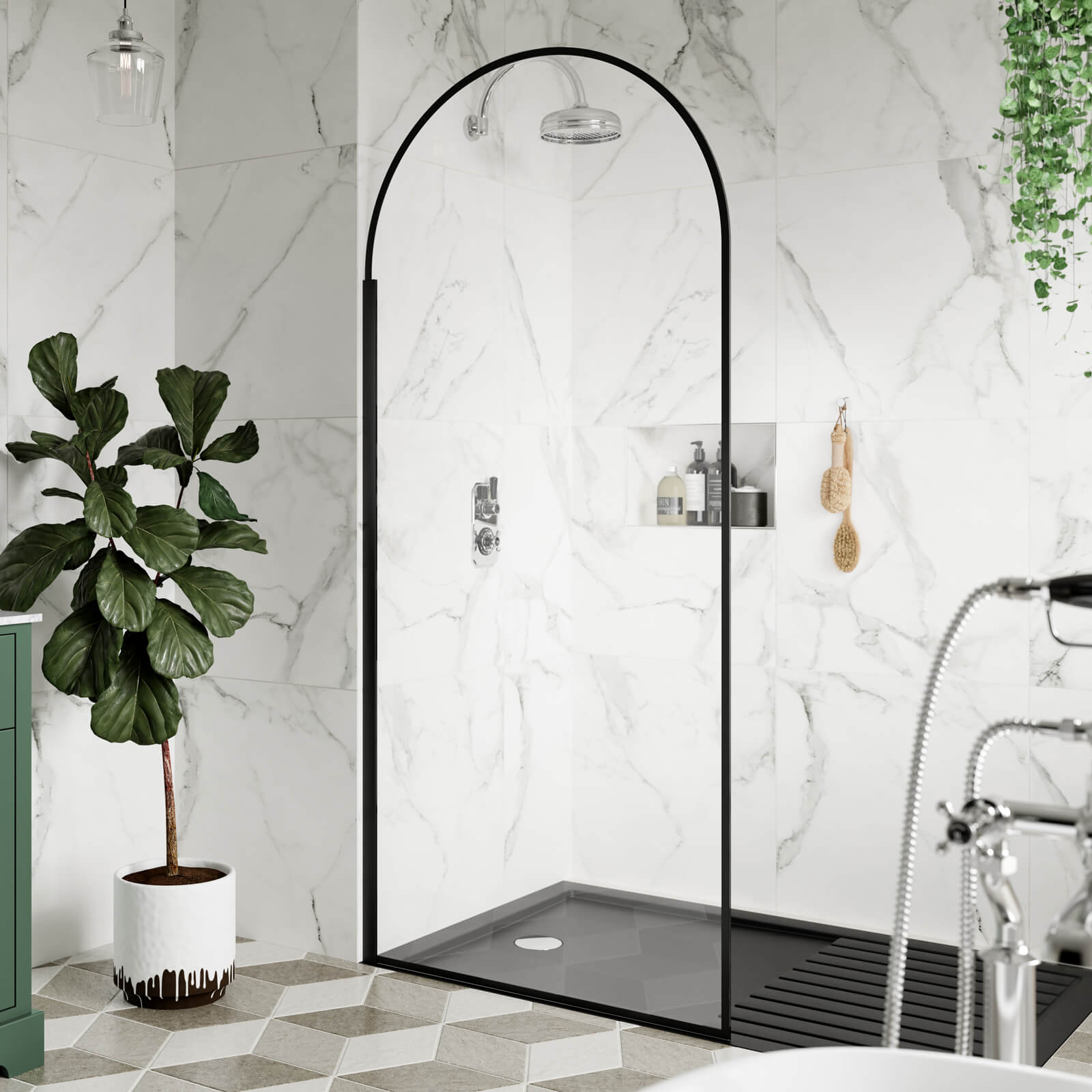 Hudson Reed Arched Black Outer Frame Wetroom Screen 1950mm High - WRSRBP80