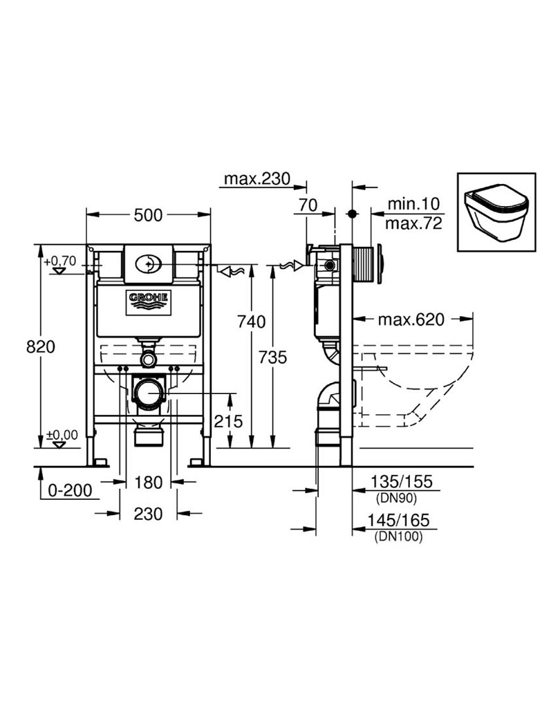 Grohe Rapid SL Skate Air 0.82m Wall Hung WC Frame 3 In 1 Pack